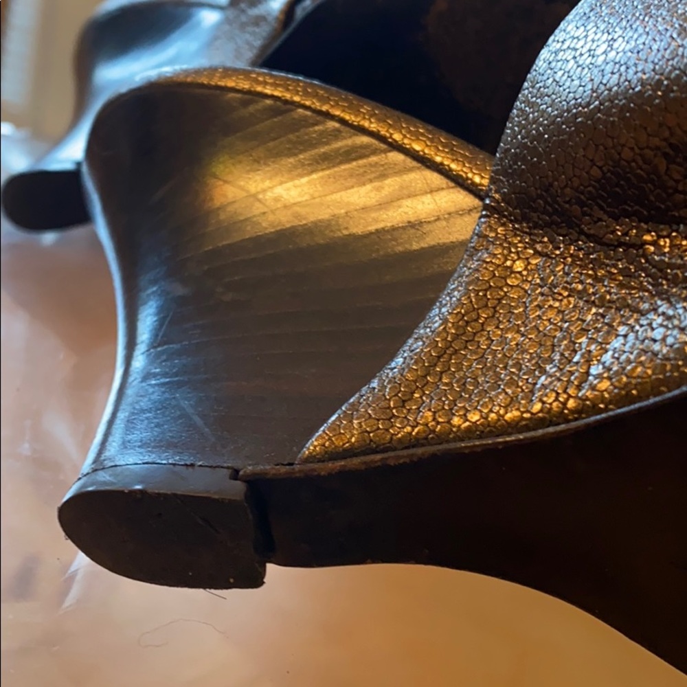 Bronze Metallic High Heel Wedge Sandals - Gem